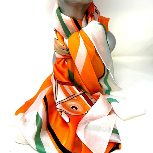 accentrix | Accessories | Newfeel Of Silk Orange Green Horse Motif Lux ...